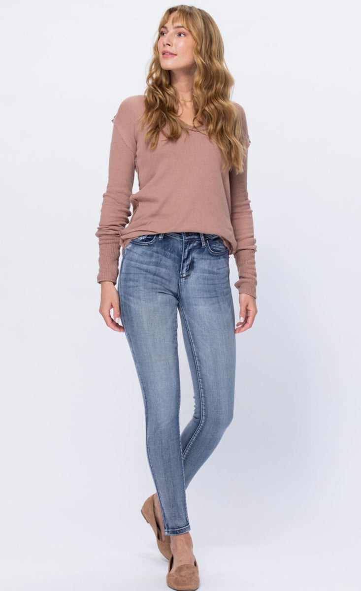 82190 Libby Hi-Rise Heavy Handsand Skinny Jeans by Judy Blue Jeans – Shoptiques