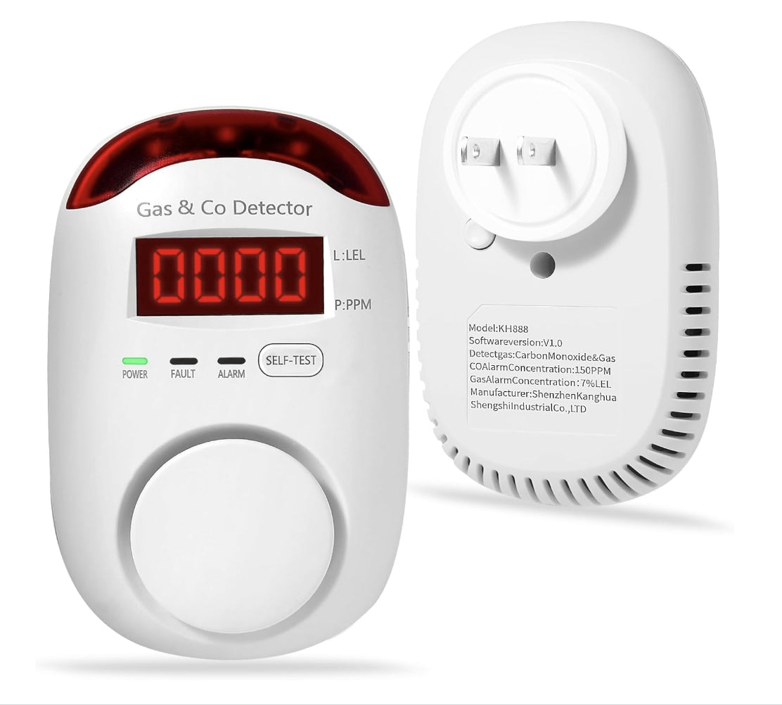 Combination Gas & Carbon Monoxide Detectors Plug in, 2-in-1 Natural Ga ...
