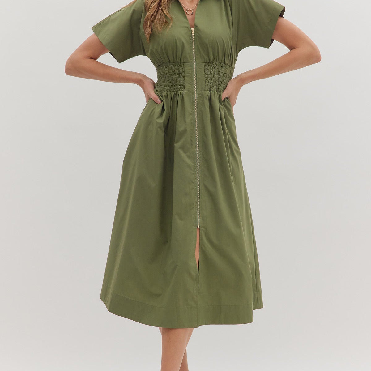 Sophie Zip Dress Olive – Shoptiques