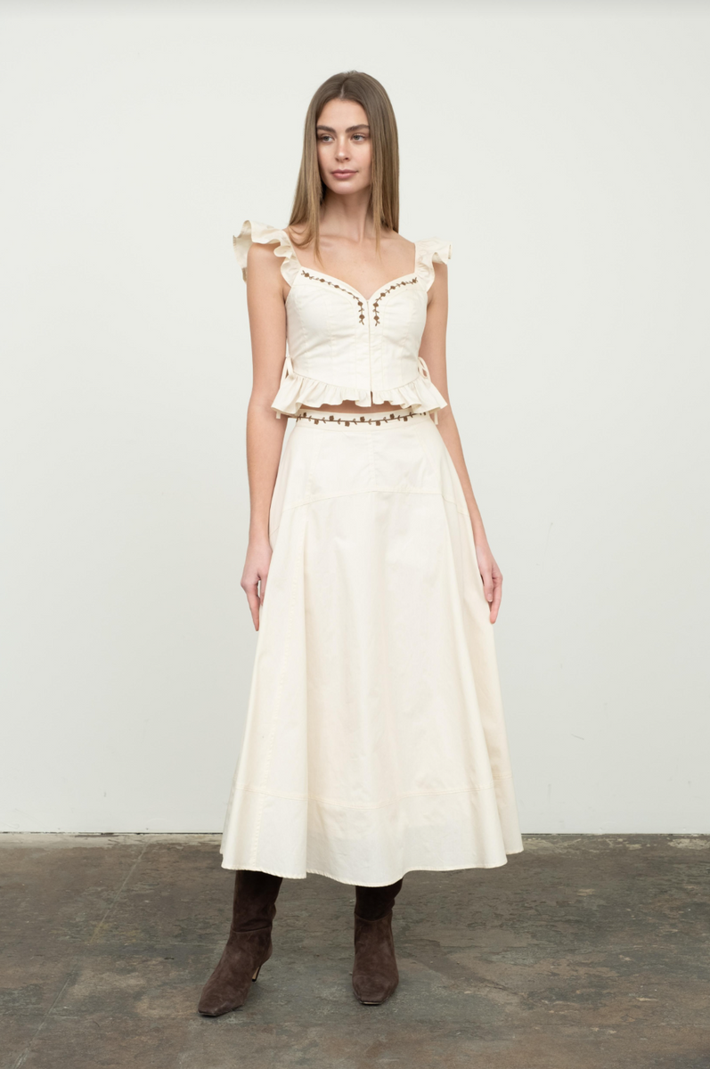 Hannah Emboidery Rose Trim Midi Skirt – Shoptiques