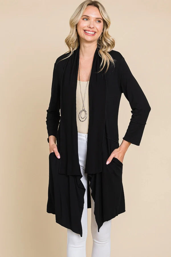 Black Drape Detail Half Duster Solid Cardigan – Shoptiques