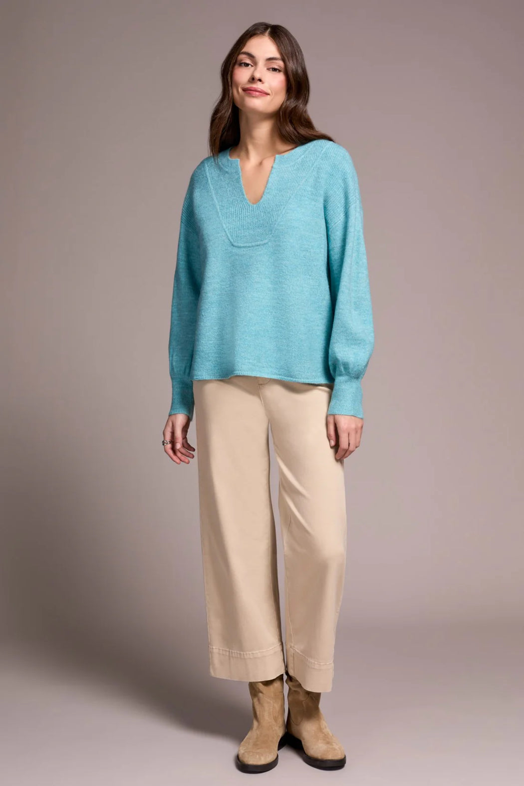 Mandarin Collar Long Puff Sleeve Sweater – Shoptiques