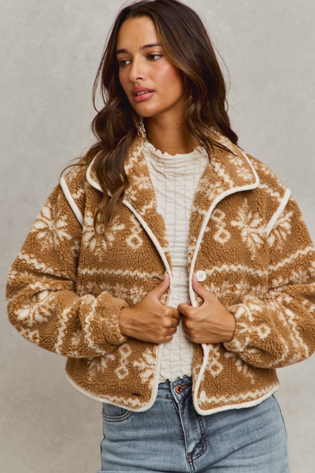 Sherpa Faux Fair Isle Button Down Jacket – Shoptiques