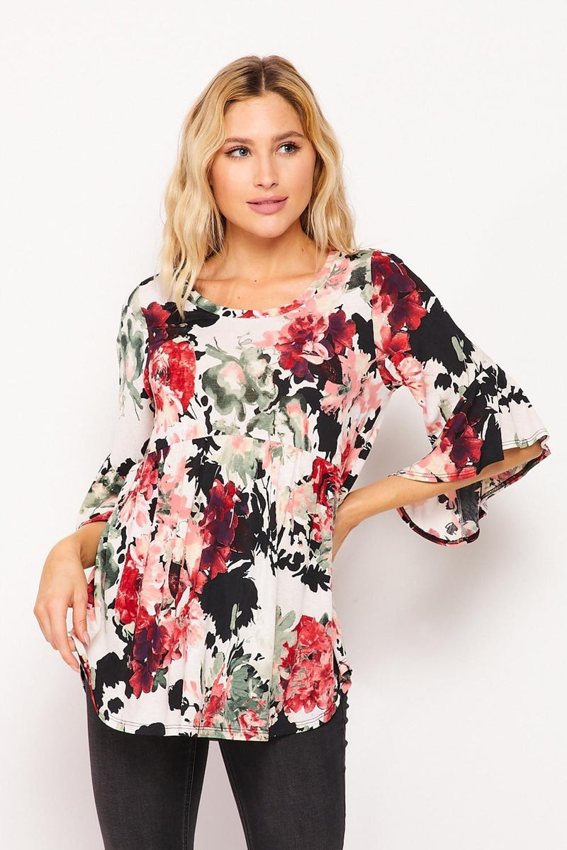 Red-Floral Baby-Doll Ruffle-Top – Shoptiques